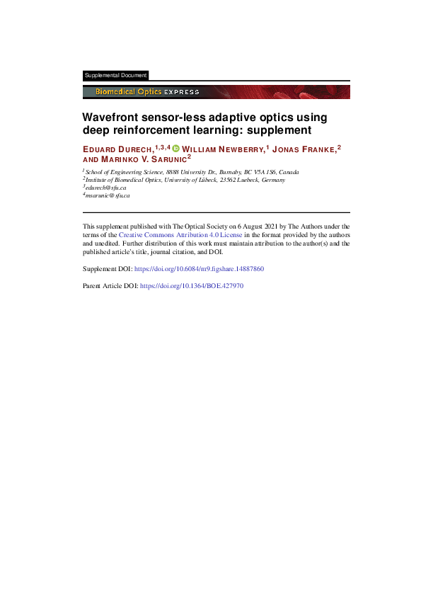 (PDF) Supplementary document for Wavefront Sensor-less Adaptive Optics usingDeep Reinforcement ...
