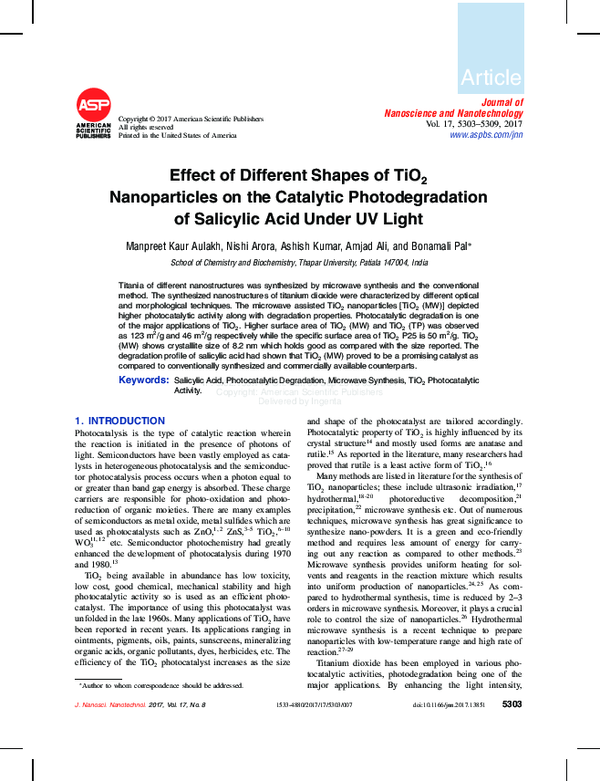 (PDF) Effect of Different Shapes of TiO2 Nanoparticles on the Catalytic Photodegradation of ...