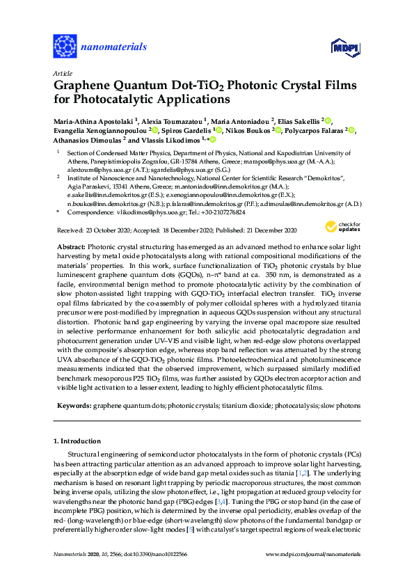 (PDF) Graphene Quantum Dot-TiO2 Photonic Crystal Films for ...