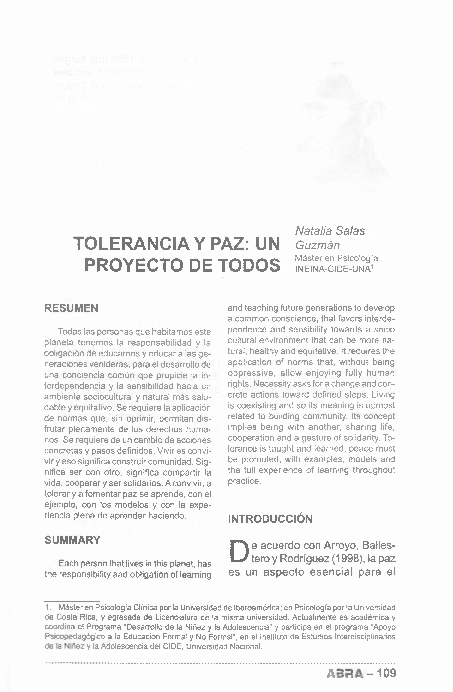 (PDF) Tolerancia y Paz: Un Proyecto De Todos