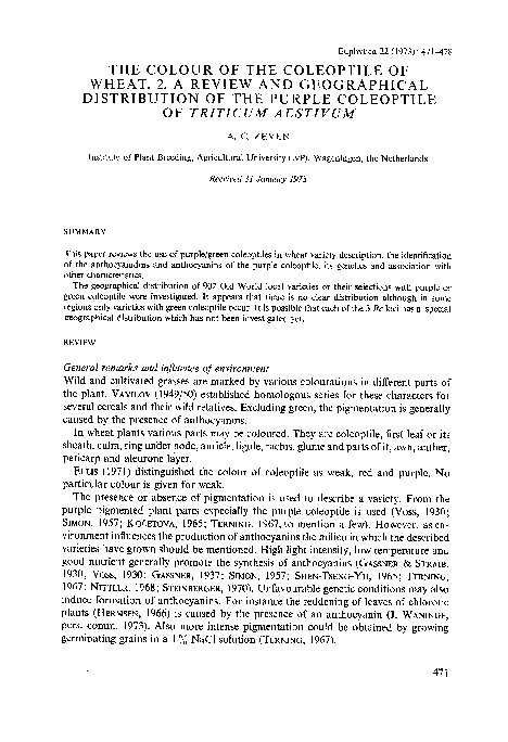 (PDF) The colour of the coleoptile of wheat. 2. A review and ...
