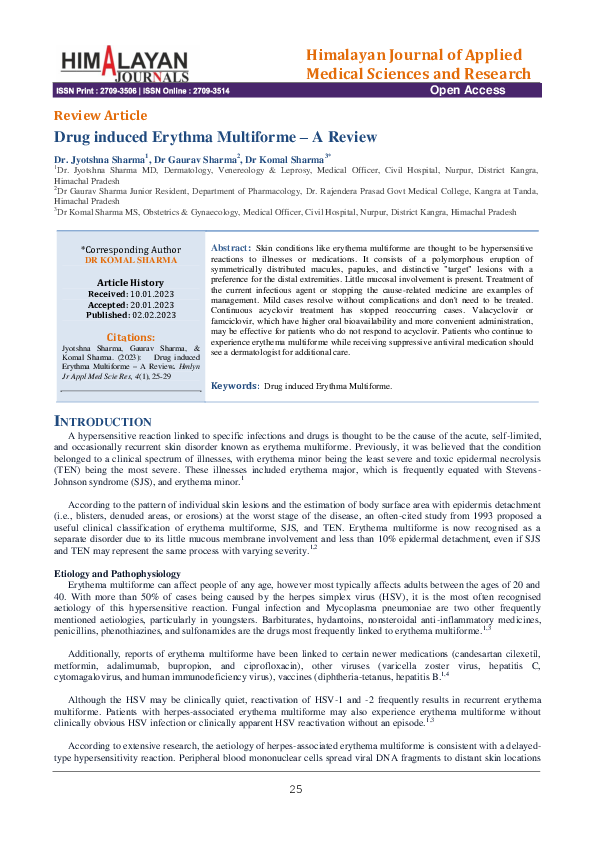 (PDF) Erythema Multiforme Induced by Drugs and HSV