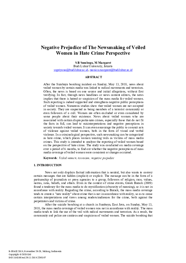 (PDF) Negative Prejudice of The Newsmaking of Veiled Women in Hate ...