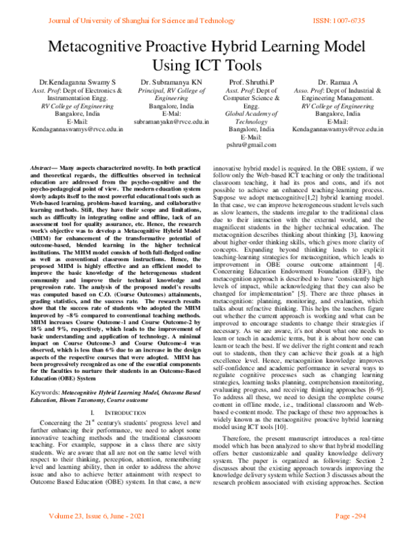(PDF) Metacognitive Proactive Hybrid Learning Model Using ICT Tools
