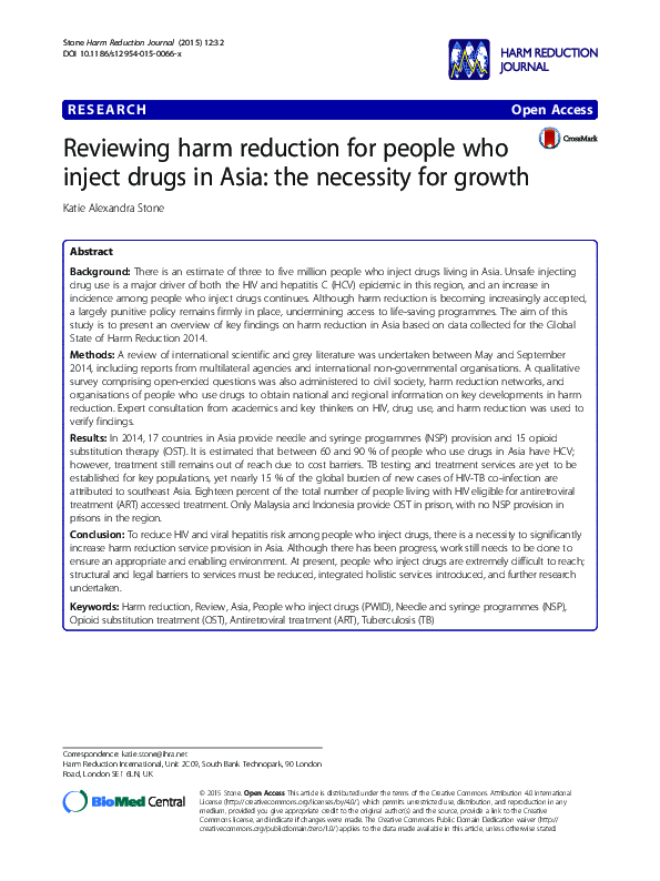 (PDF) Reviewing harm reduction for people who inject drugs in Asia: the ...