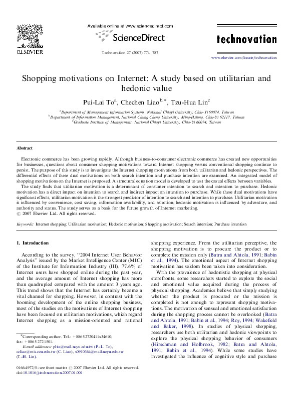 (PDF) Shopping motivations on Internet: A study based on utilitarian ...