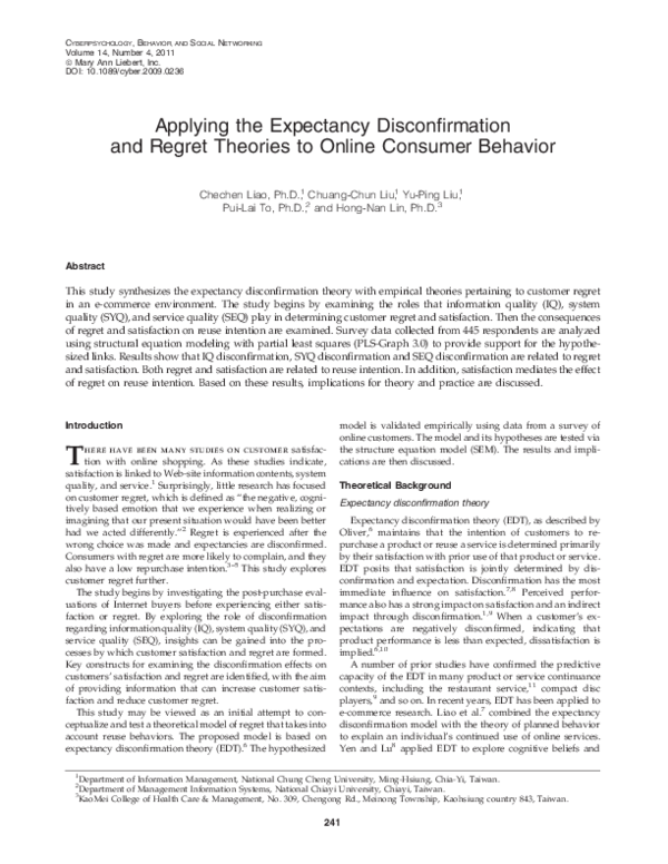 (PDF) Applying the Expectancy Disconfirmation and Regret Theories to ...
