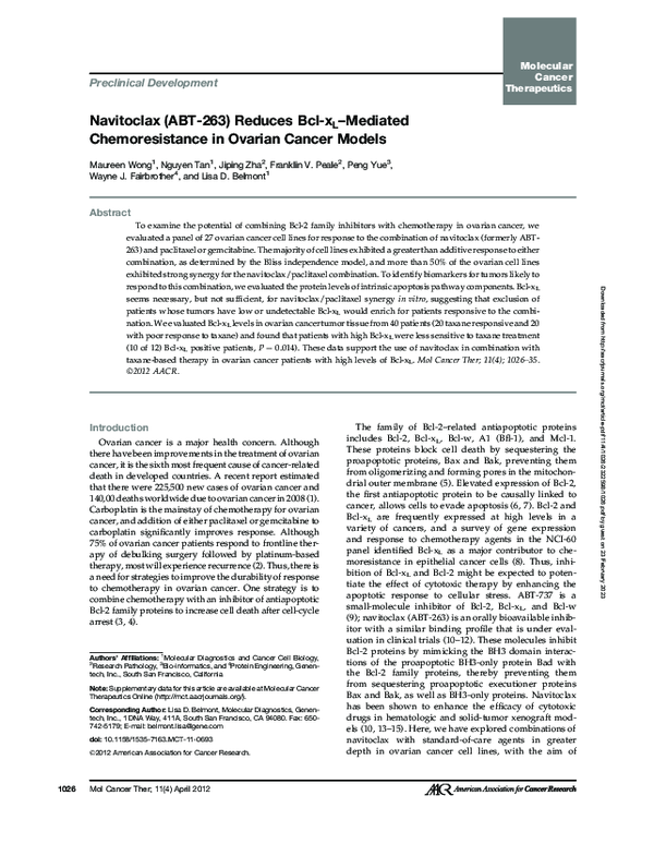 (PDF) Navitoclax (ABT-263) Reduces Bcl-xL–Mediated Chemoresistance in ...