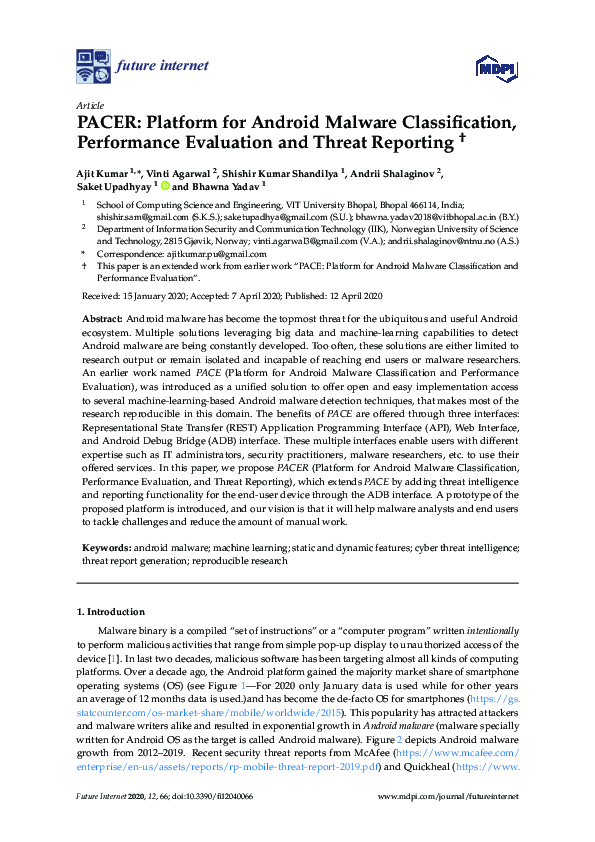 (PDF) PACER: Platform for Android Malware Classification, Performance Evaluation and Threat ...
