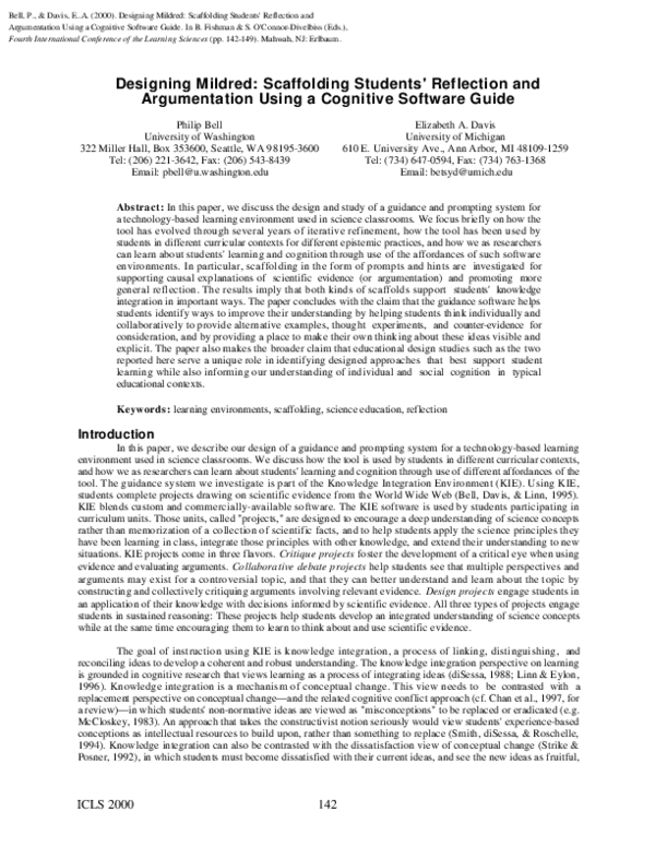 (PDF) Designing Mildred: Scaffolding Students' Reflection and Argumentation Using a Cognitive ...