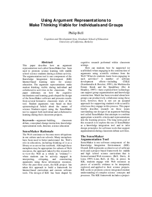 (PDF) Using argument representations to make thinking visible for ...