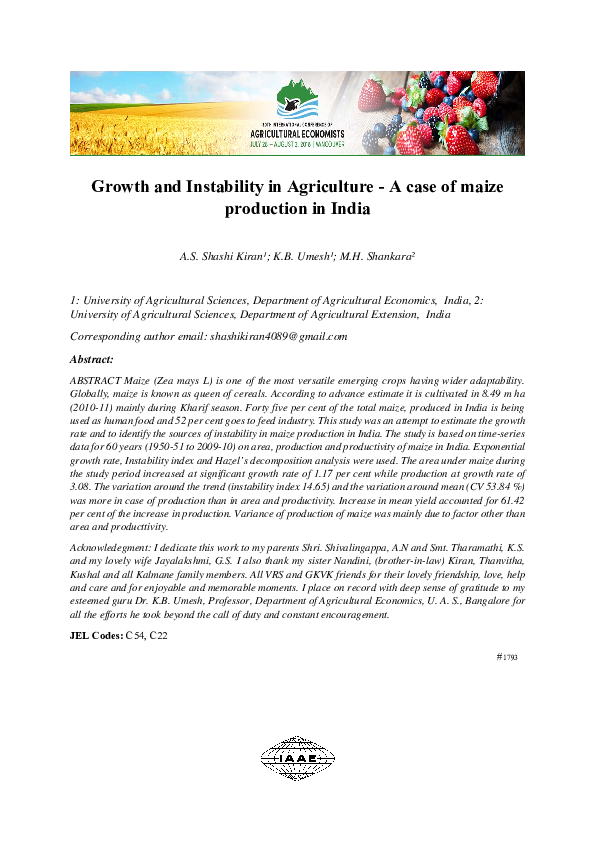 (PDF) Growth and Instability in Agriculture - A case of maize ...
