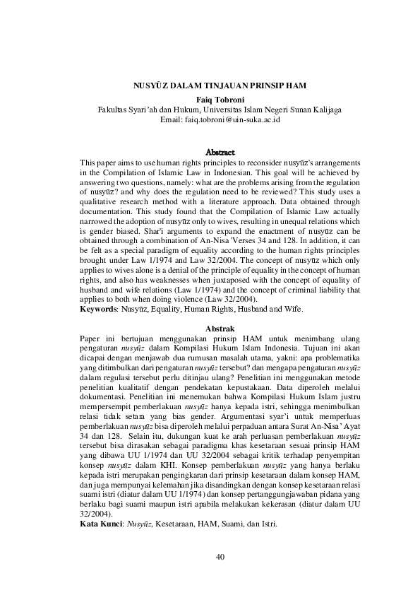 (PDF) Nusyūz Dalam Tinjauan Prinsip Ham
