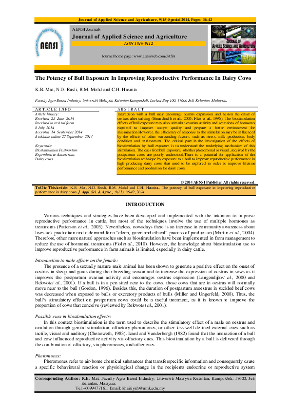 (PDF) Bull Exposure Enhances Dairy Cow Reproduction