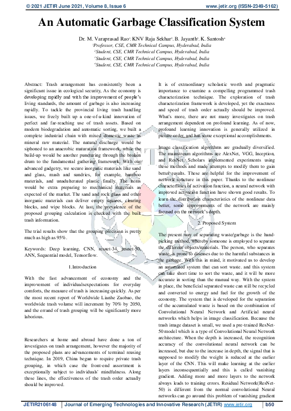 (PDF) An Automatic Garbage Classification System