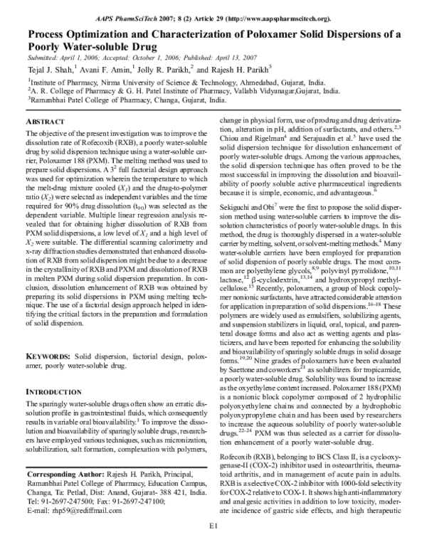 (PDF) Process optimization and characterization of poloxamer solid ...