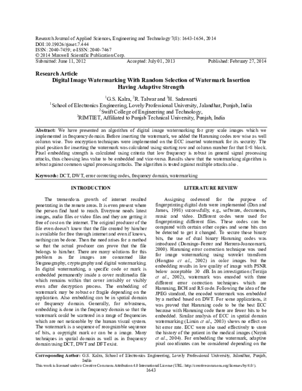 (PDF) Adaptive Strength Watermarking in Images