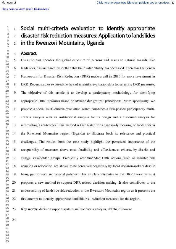 Pdf Social Multi Criteria Evaluation For Landslide Drr In Uganda