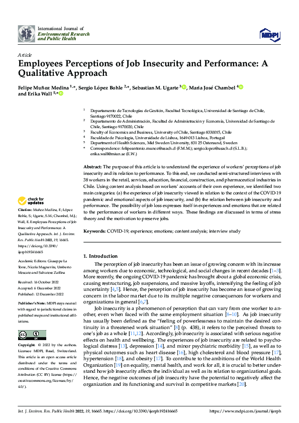 (PDF) Employees Perceptions of Job Insecurity and Performance: A Qualitative Approach
