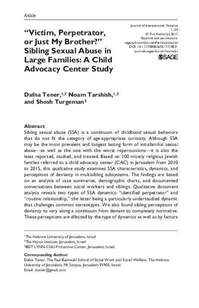 (PDF) “Victim, Perpetrator, or Just My Brother?” Sibling Sexual Abuse ...