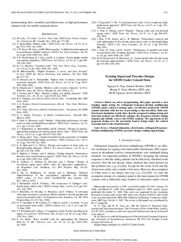 Pdf Training Signal And Precoder Designs For Ofdm Under Colored Noise