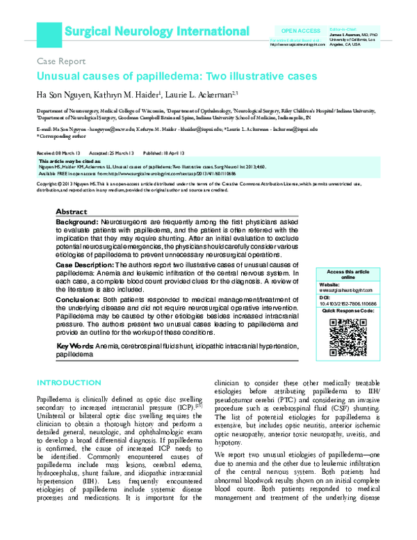 (PDF) Unusual causes of papilledema: Two illustrative cases