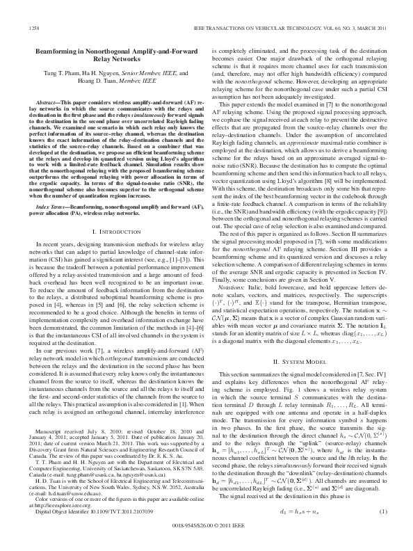 (PDF) Beamforming in Nonorthogonal Amplify-and-Forward Relay Networks