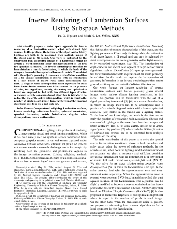 (PDF) Inverse Rendering of Lambertian Surfaces Using Subspace Methods