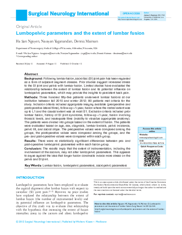 (PDF) Lumbopelvic parameters and the extent of lumbar fusion
