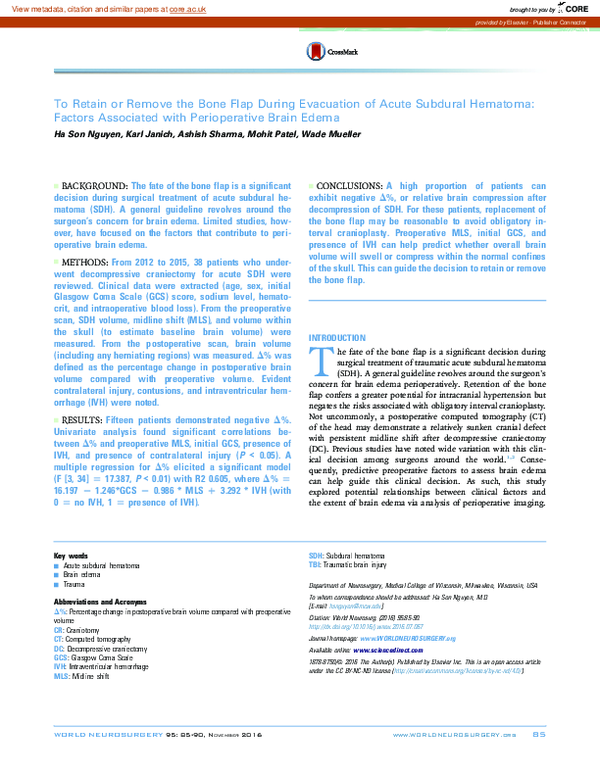 (PDF) To retain or remove the bone flap during evacuation of acute ...