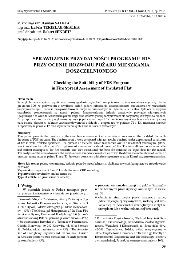 (PDF) Checking the suitability of FDS program in fire spread assessment of insulated flat