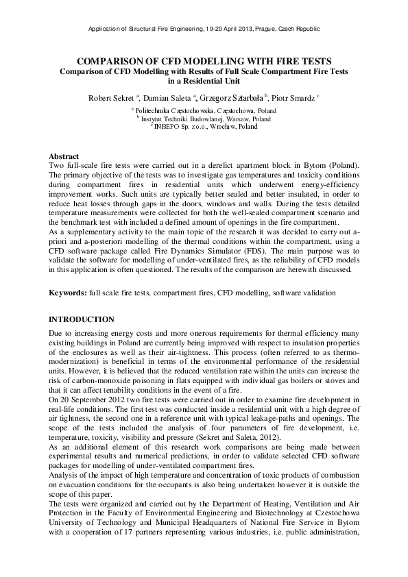 (PDF) Comparison of CFD modelling with fire tests, Comparison of CFD ...