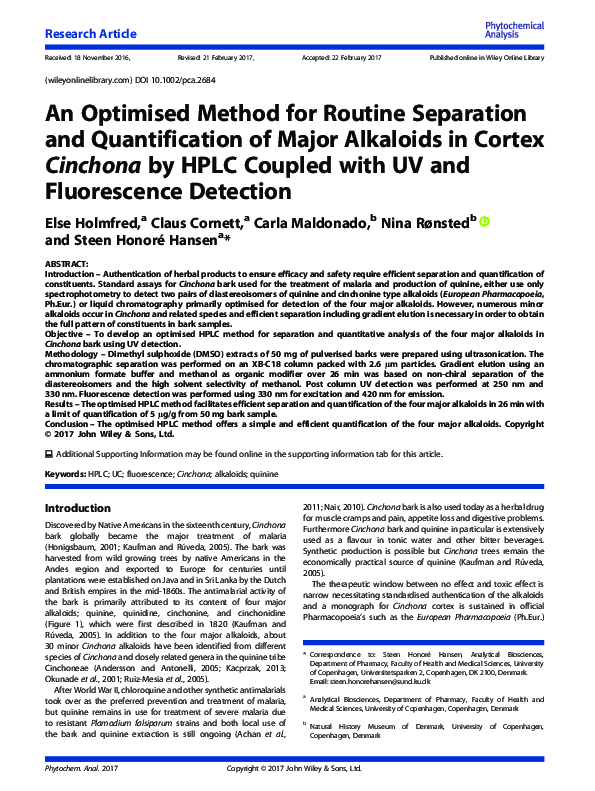 (PDF) An Optimised Method for Routine Separation and Quantification of Major Alkaloids in Cortex ...