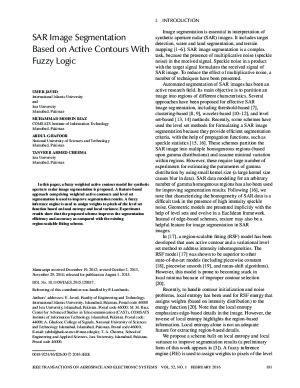 (PDF) SAR image segmentation based on active contours with fuzzy logic