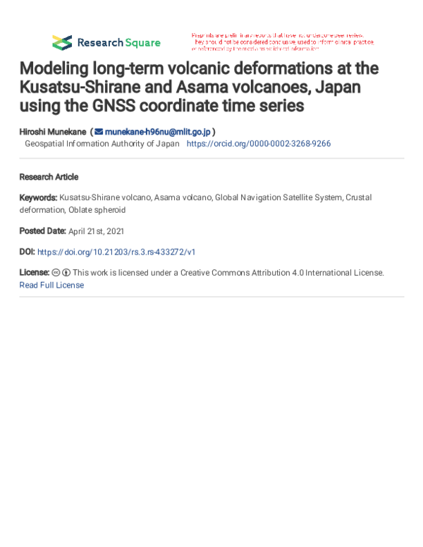 Pdf Modeling Long Term Volcanic Deformations At The Kusatsu Shirane