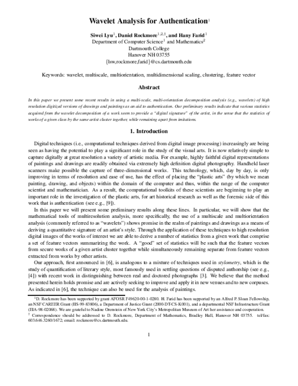 Pdf Wavelet Analysis For Authentication 1