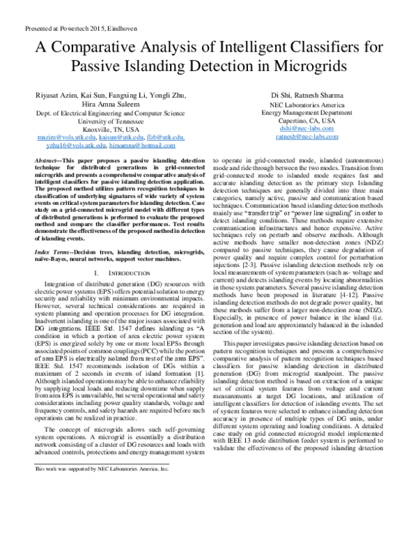 Pdf A Comparative Analysis Of Intelligent Classifiers For Passive Islanding Detection In 2943