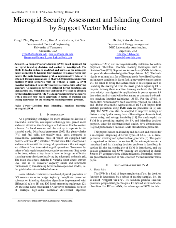 (PDF) Microgrid security assessment and islanding control by Support Vector Machine
