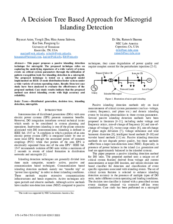 Pdf A Decision Tree Based Approach For Microgrid Islanding Detection