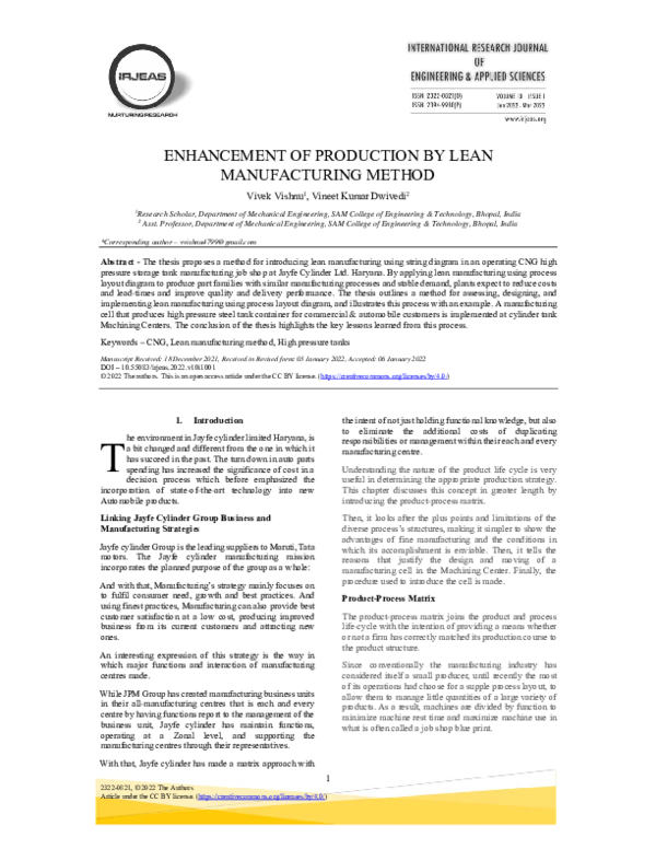 (PDF) Enhancement of Production by Lean Manufacturing Method