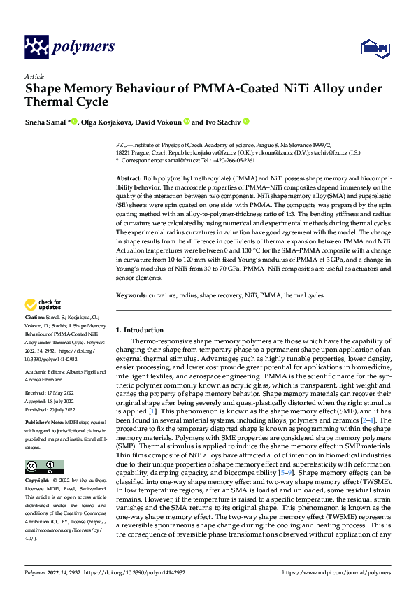 (PDF) Shape Memory Behaviour of PMMA-Coated NiTi Alloy under Thermal Cycle