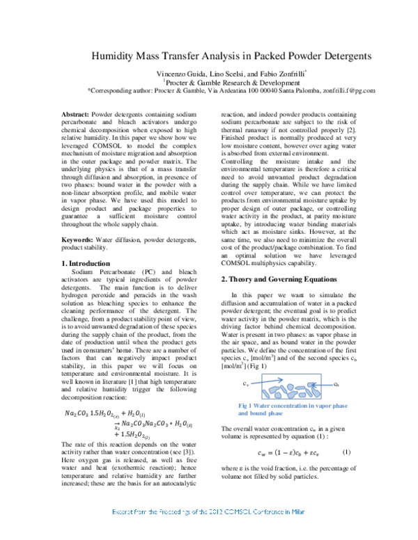 (PDF) Humidity Mass Transfer Analysis in Packed Powder Detergents