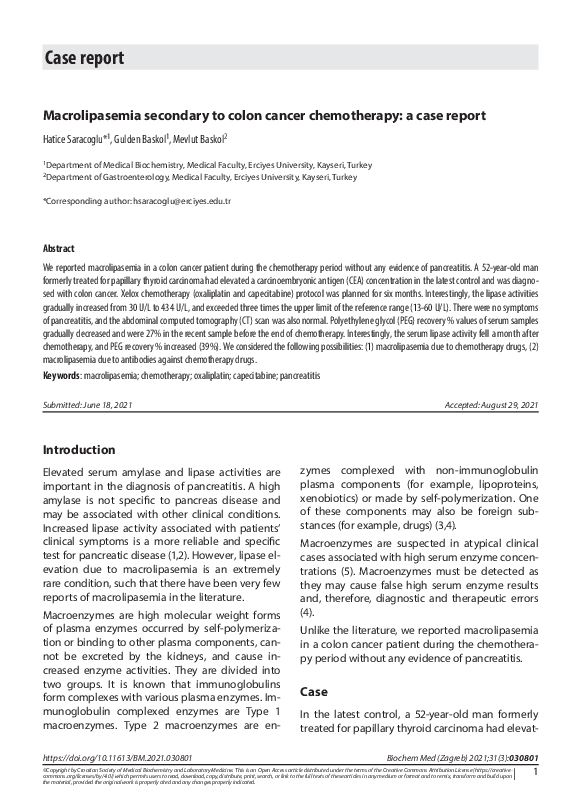(PDF) Macrolipasemia secondary to colon cancer chemotherapy: a case report