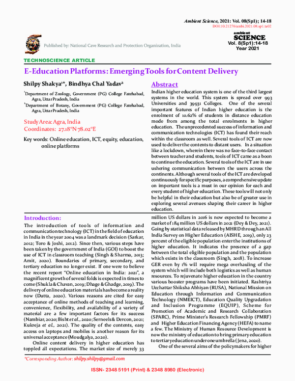 (PDF) E-Education Platforms: Emerging Tools for Content Deliver