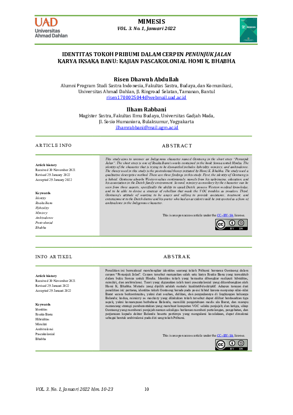 (PDF) Identitas Tokoh Pribumi Dalam Cerpen Penunjuk Jalan Karya Iksaka ...