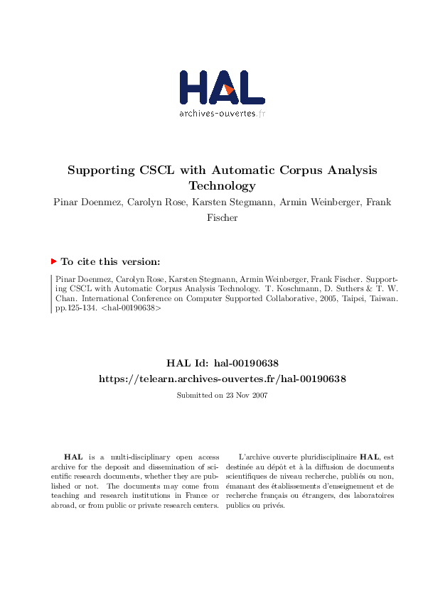 (PDF) Supporting CSCL with automatic corpus analysis technology