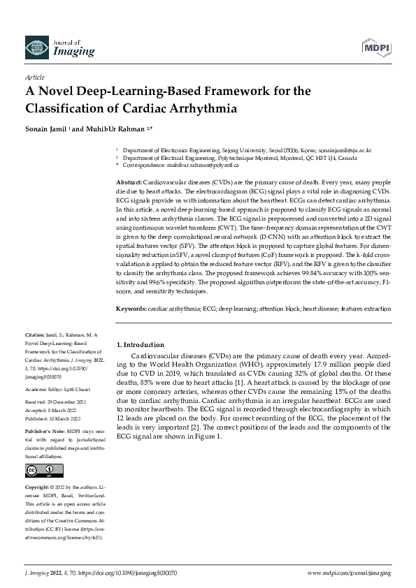 Pdf A Novel Deep Learning Based Framework For The Classification Of Cardiac Arrhythmia
