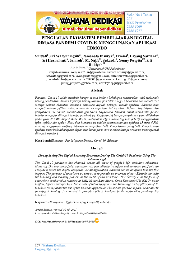 (PDF) Penguatan Ekosistem Pembelajaran Digital Dimasa Pandemi Covid-19 Menggunakan Aplikasi ...