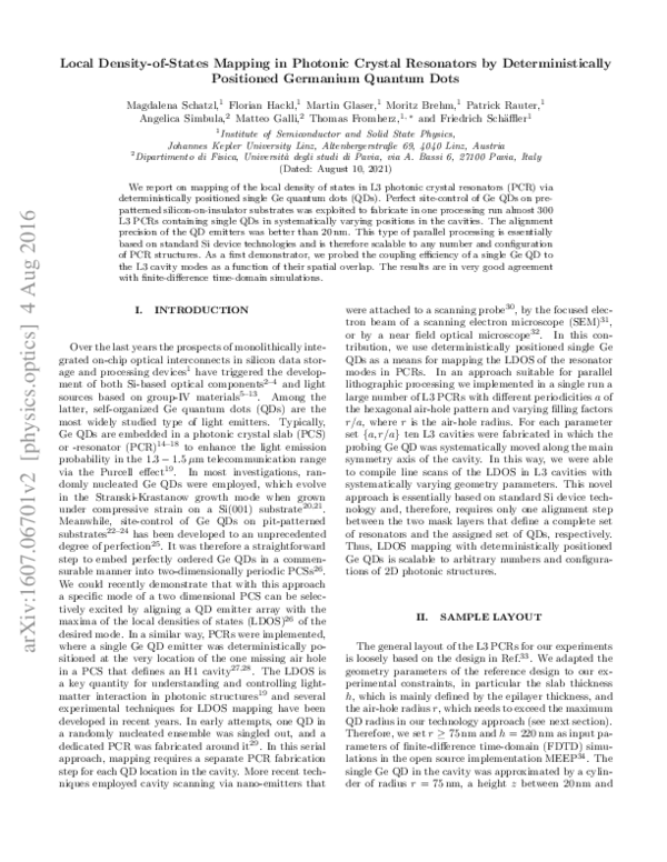 Pdf Local Density Of States Mapping In Photonic Crystal Resonators By Deterministically