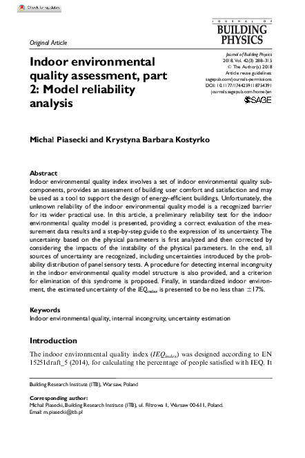 (PDF) Indoor environmental quality assessment, part 2: Model ...